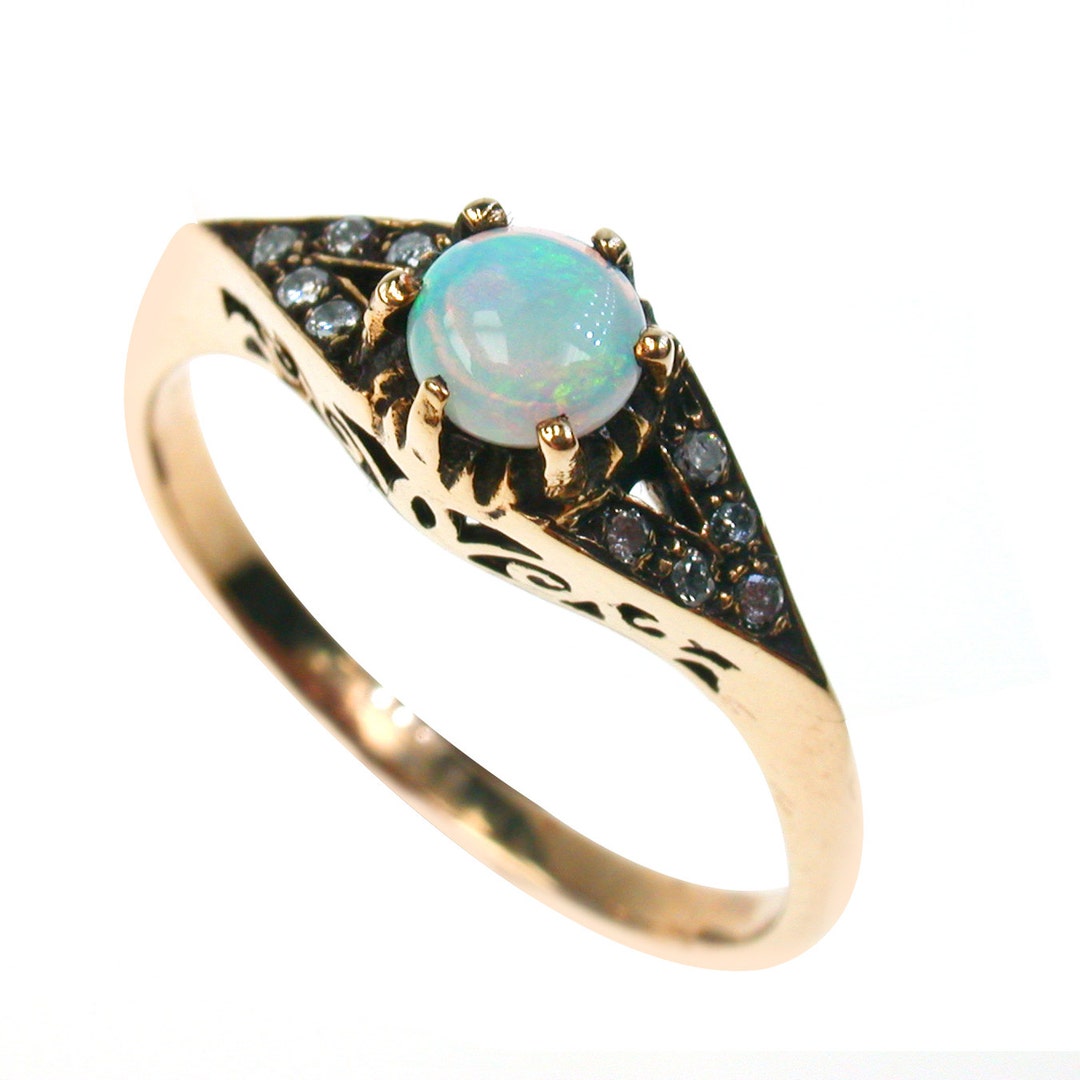 Gold Vintage Opal Ring, 10K 9ct 9k 14k 18k Antique Style Sapphire Women ...