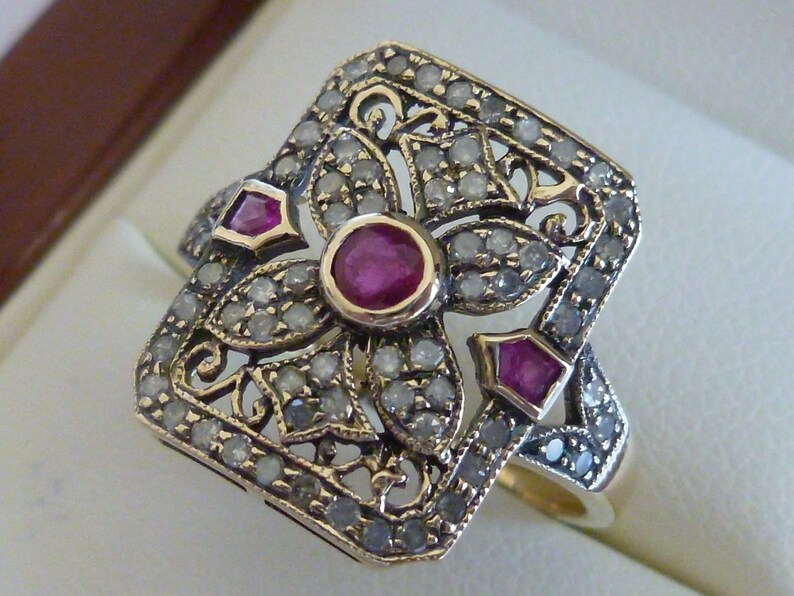 Art Deco Ruby Ring 9ct Gold Vintage Ruby & Diamond Ring - Etsy