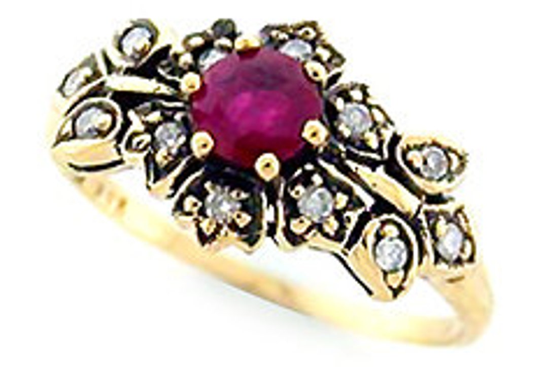 Ruby Ring With Diamonds Flower Vintage Ring Womens Antique - Etsy