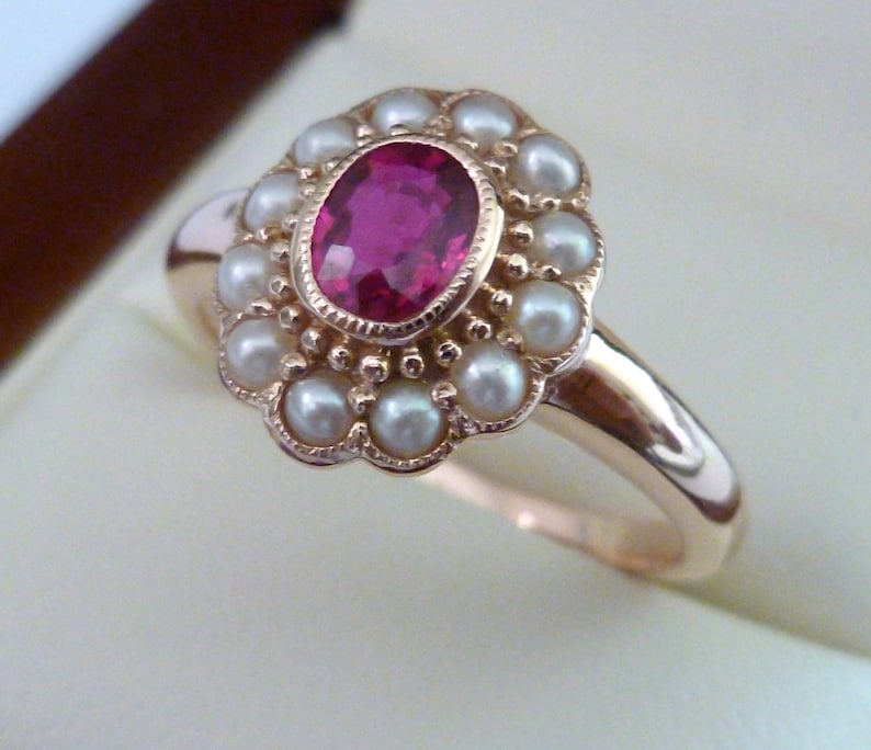Rose Gold Ruby & Pearl Ring Victorian Ruby Ring 9ct 9k 14k - Etsy