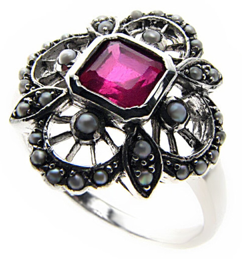 Platinum Ruby & Pearl Ring PT900 Vintage Platinum Ring | Etsy