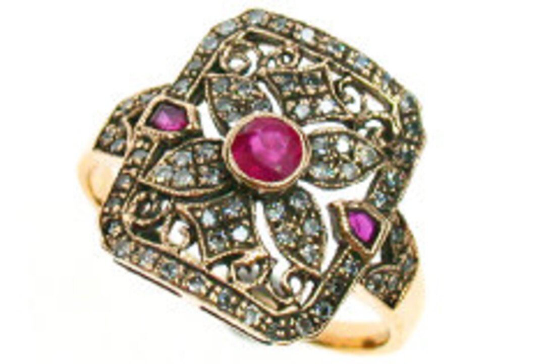 Art Deco Ruby Ring, 9ct Gold Vintage Ruby & Diamond Ring, Avail in ...