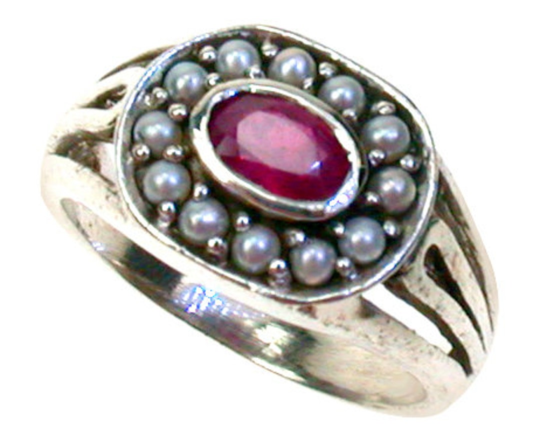 Platinum Ruby & Pearl Ring, PT900, Vintage Ruby Ring, Victorian Women's ...