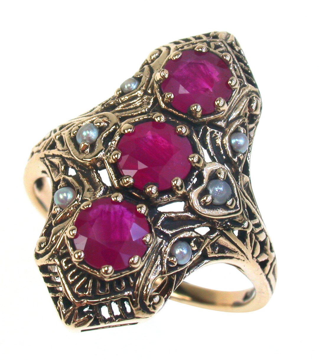 Vintage Ruby & Pearl Ring, 9ct 9k Solid Yellow Gold, Avail 14K 18K ...