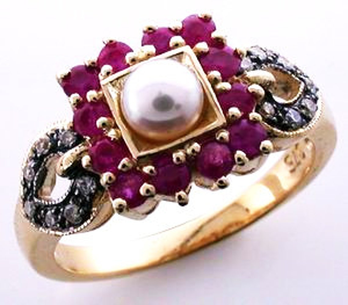 Vintage Ruby & Pearl Diamond Ring Antique 9ct 9K Solid Gold | Etsy