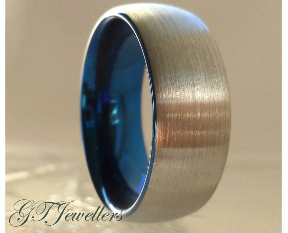 Tungsten Wedding Band Blue Tungsten Ring Brushed Tungsten - Etsy Australia