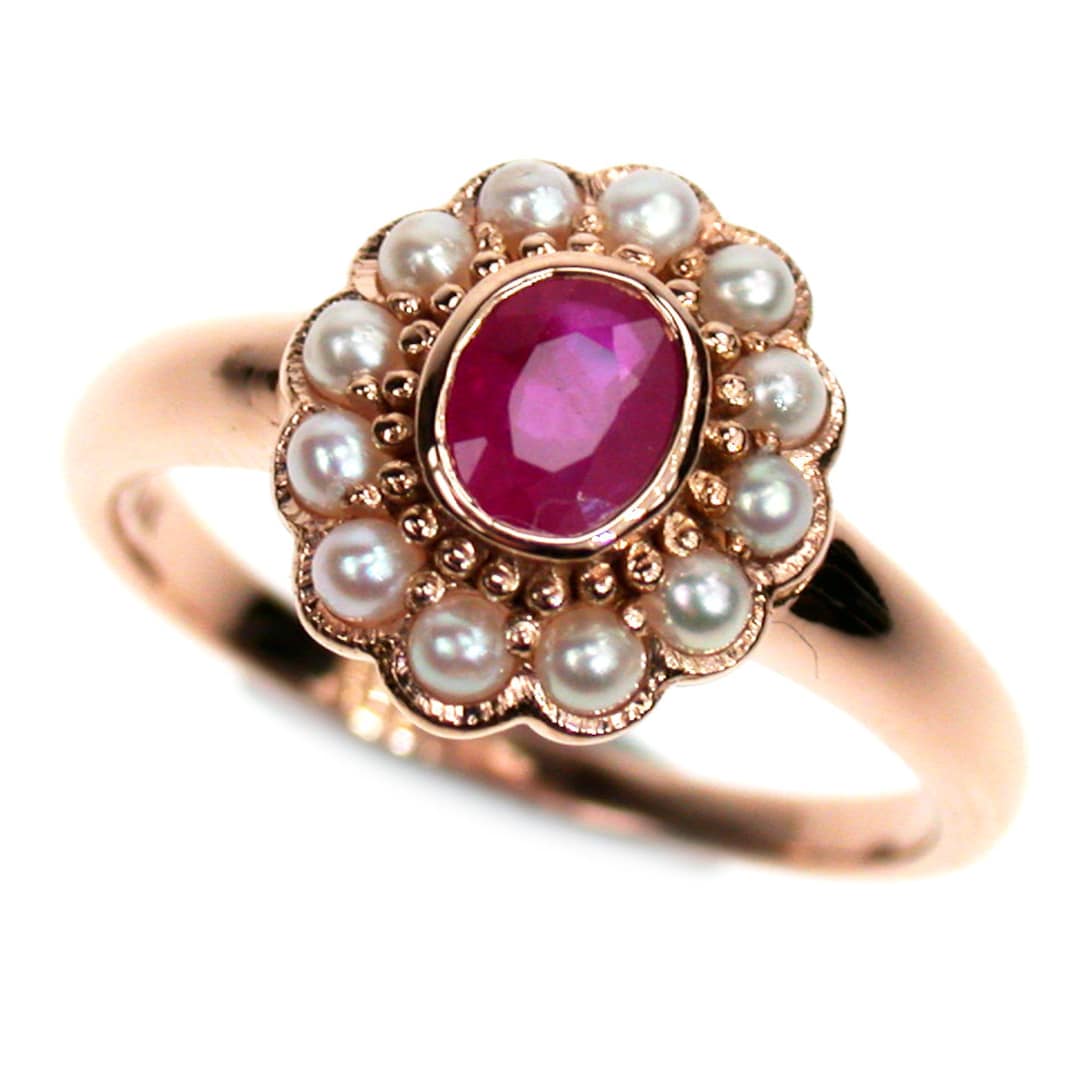Rose Gold Ruby Ring, Victorian Pearl Ring, 9ct 9k 14k 18ct 18k Platinum ...