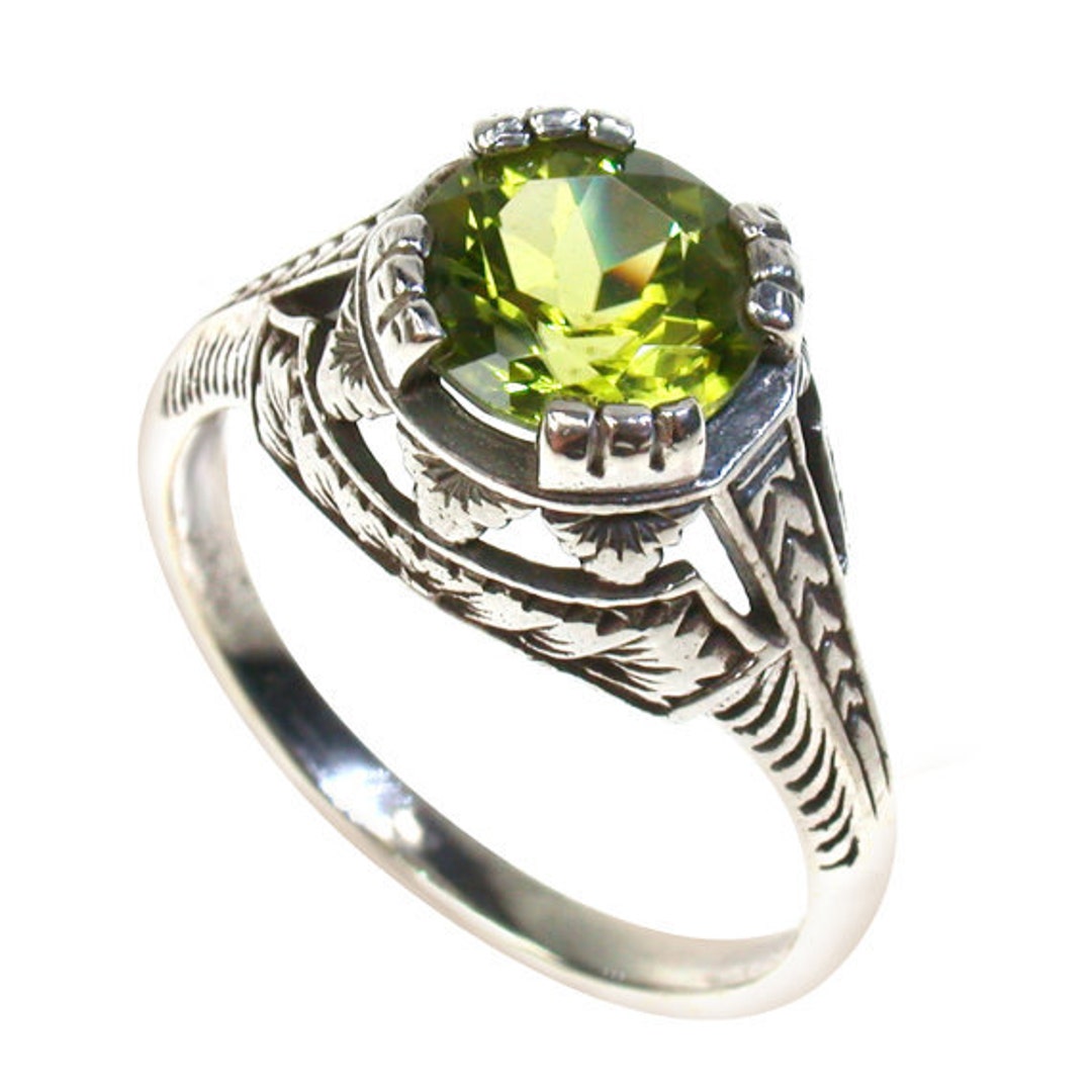 Platinum Peridot Ring Art Deco Peridot Ring PT900 - Etsy