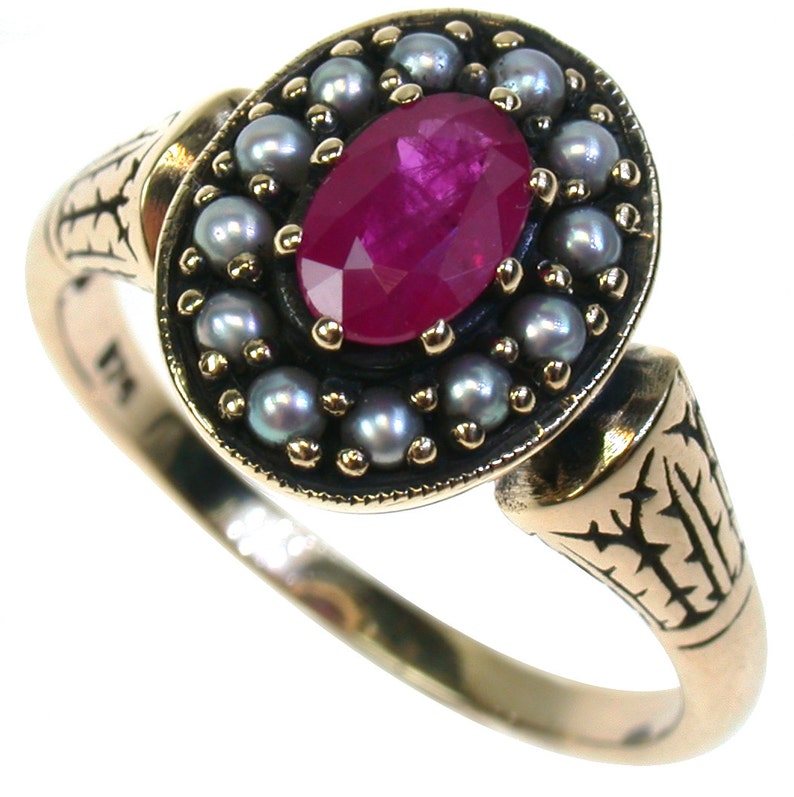 Vintage Ruby Ring with Pearls Victorian Pearl Ring Womens | Etsy