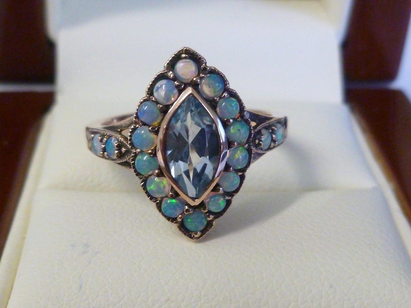 Rose Gold Vintage Blue Topaz & Opal Ring 9ct 9k Womens | Etsy