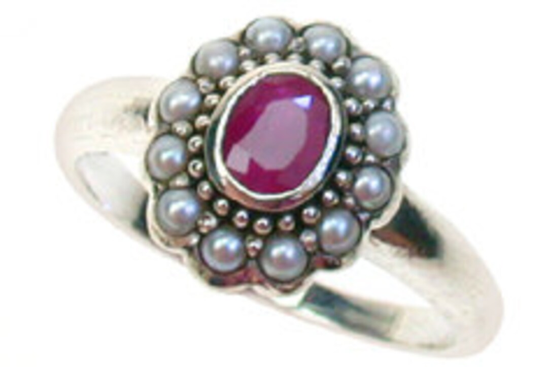 Platinum Ring With Ruby & Pearl, PT900, Vintage Ruby Ring, Victorian ...