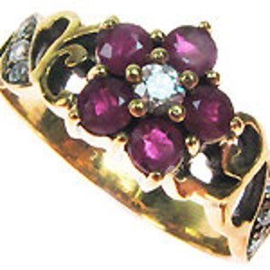 Vintage Ruby Ring, Gold Diamond Flower Ring, Antique Style Ruby Ring ...