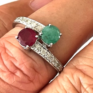 Emerald & Ruby Ring With Diamonds, 9ct 9k White Gold Diamond Ring ...