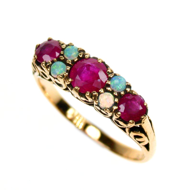 Gold Ruby & Opal Ring, Vintage Style Ruby Ring, 9ct 9k 14k 18k Womens ...