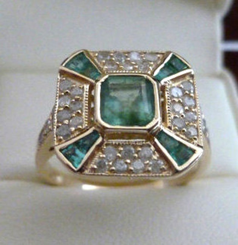 Art Deco Vintage Gold Emerald Ring 9ct 9K 375 Diamond Antique - Etsy