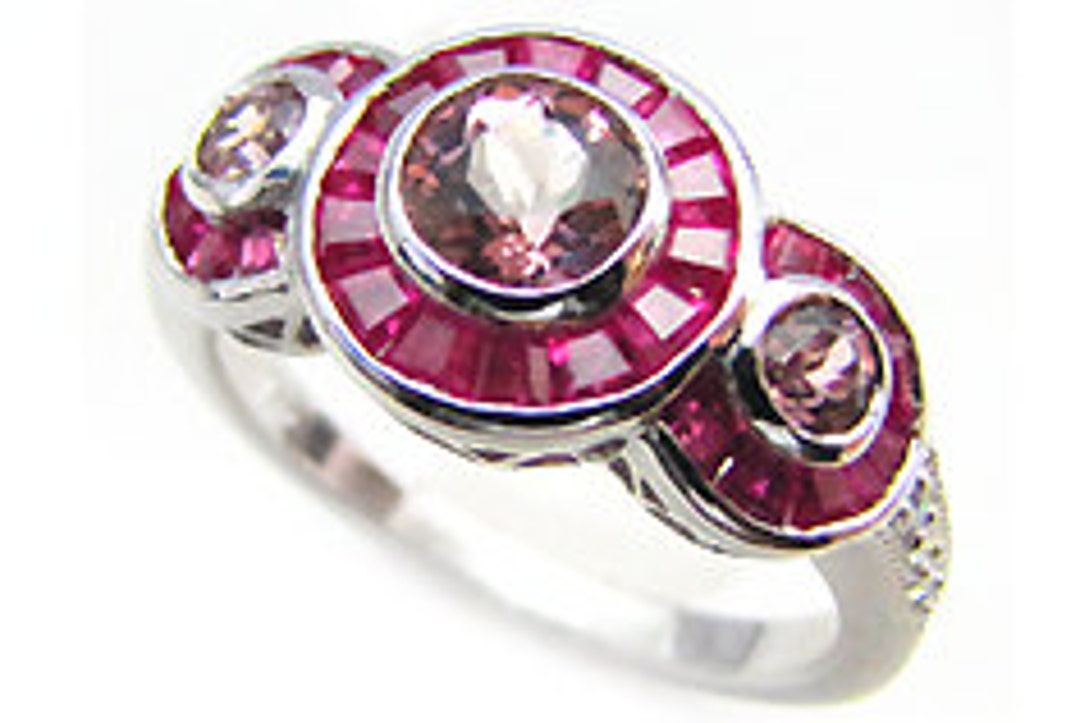 Art Deco Tourmaline Ring With Ruby & Diamond 9ct 9K White - Etsy