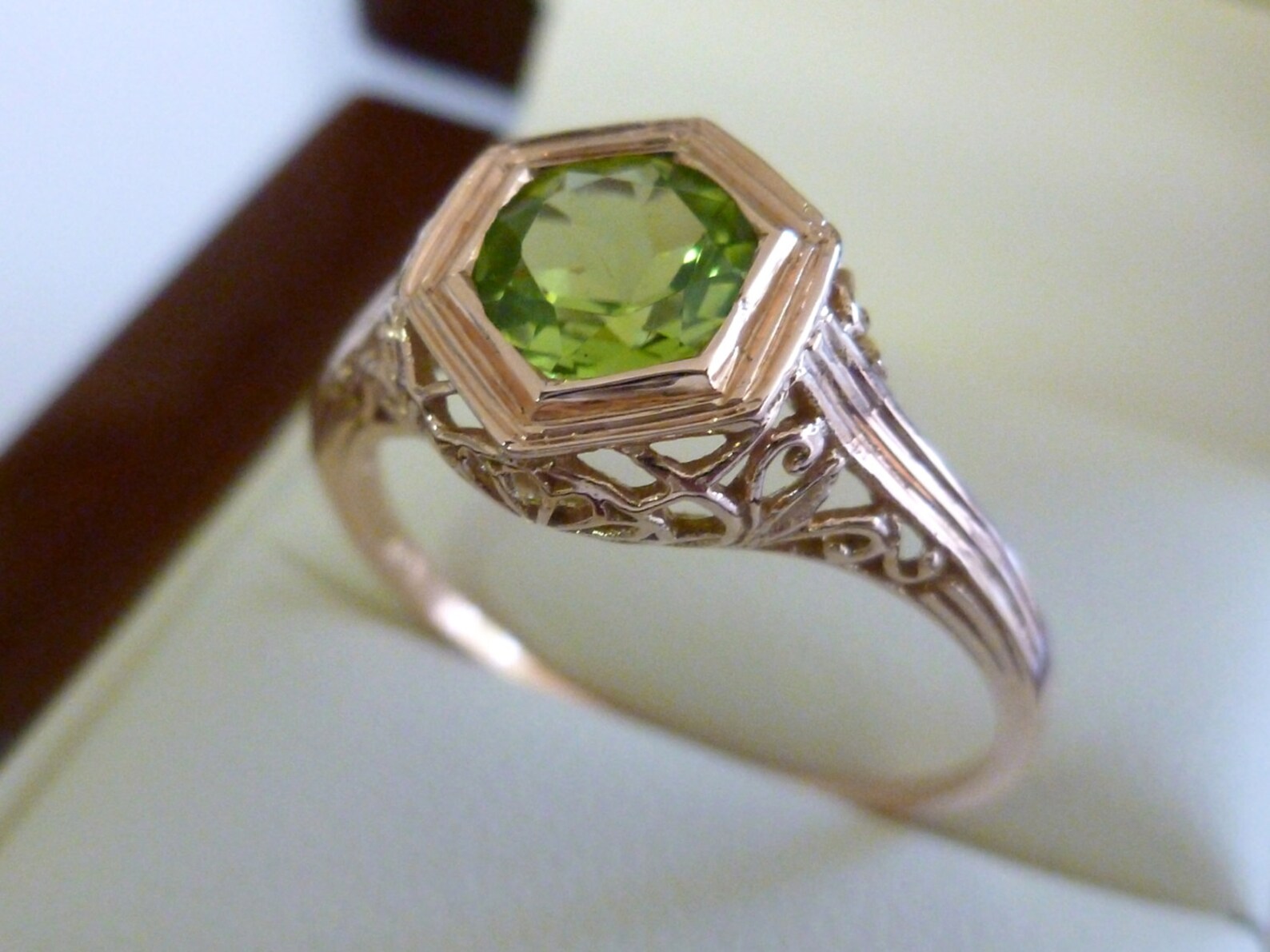 Rose Gold Art Deco Peridot Ring 9ct 9k 14k 18k Platinum - Etsy