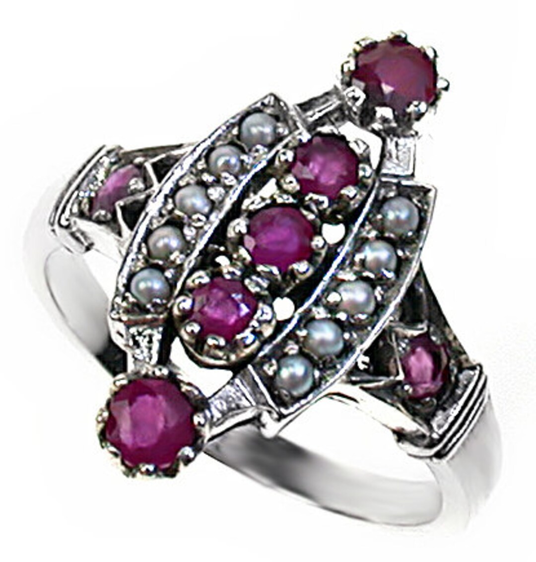 Platinum Ruby & Pearl Ring, PT900, Vintage Ruby Ring, Women's ...