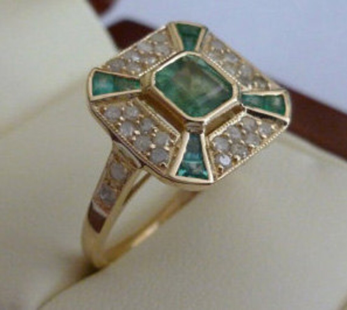 Art Deco Vintage Gold Emerald Ring 9ct 9K 375 Diamond Antique - Etsy