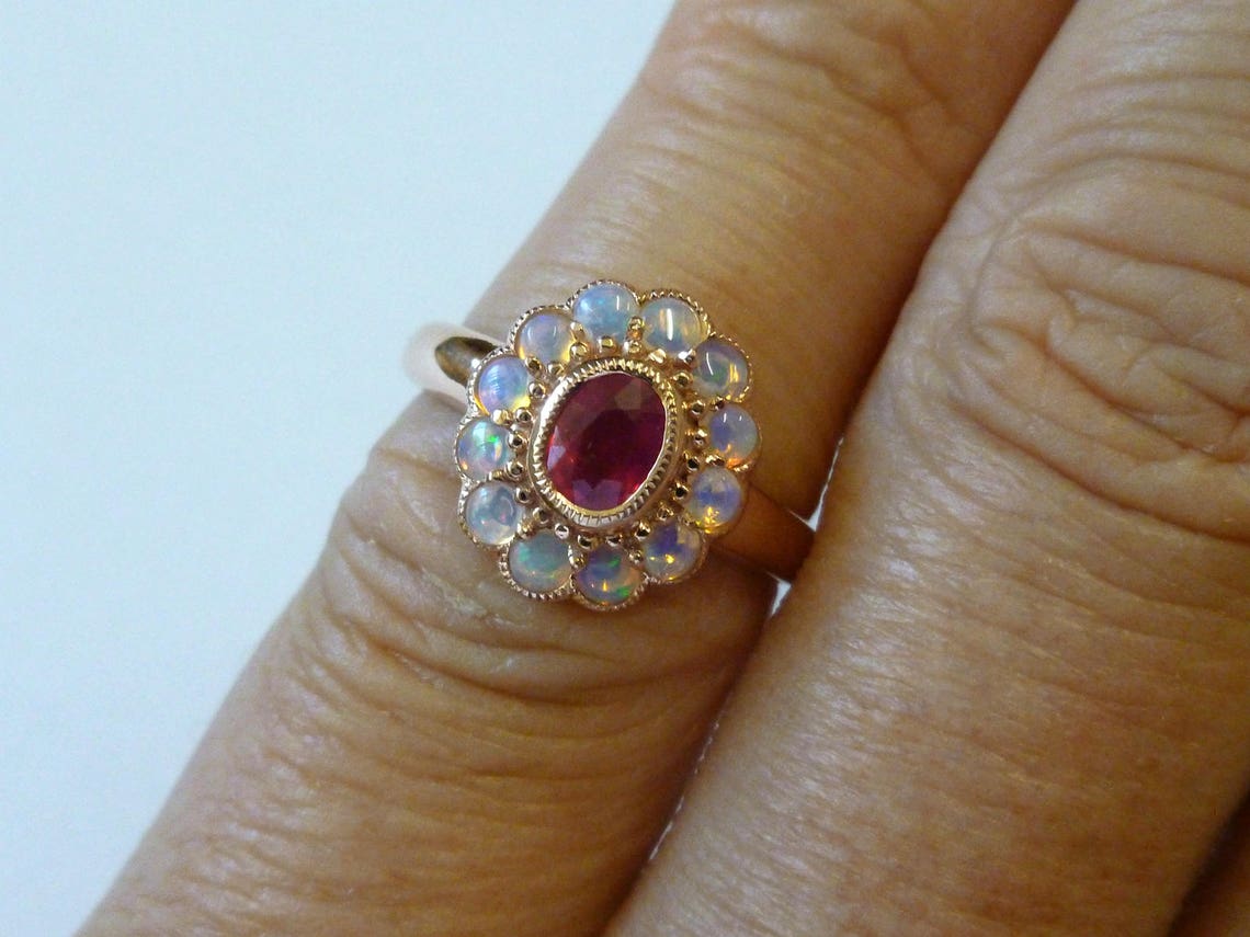 Rose Gold Ruby & Opal Ring 9ct 9k Solid Gold Vintage Ruby - Etsy
