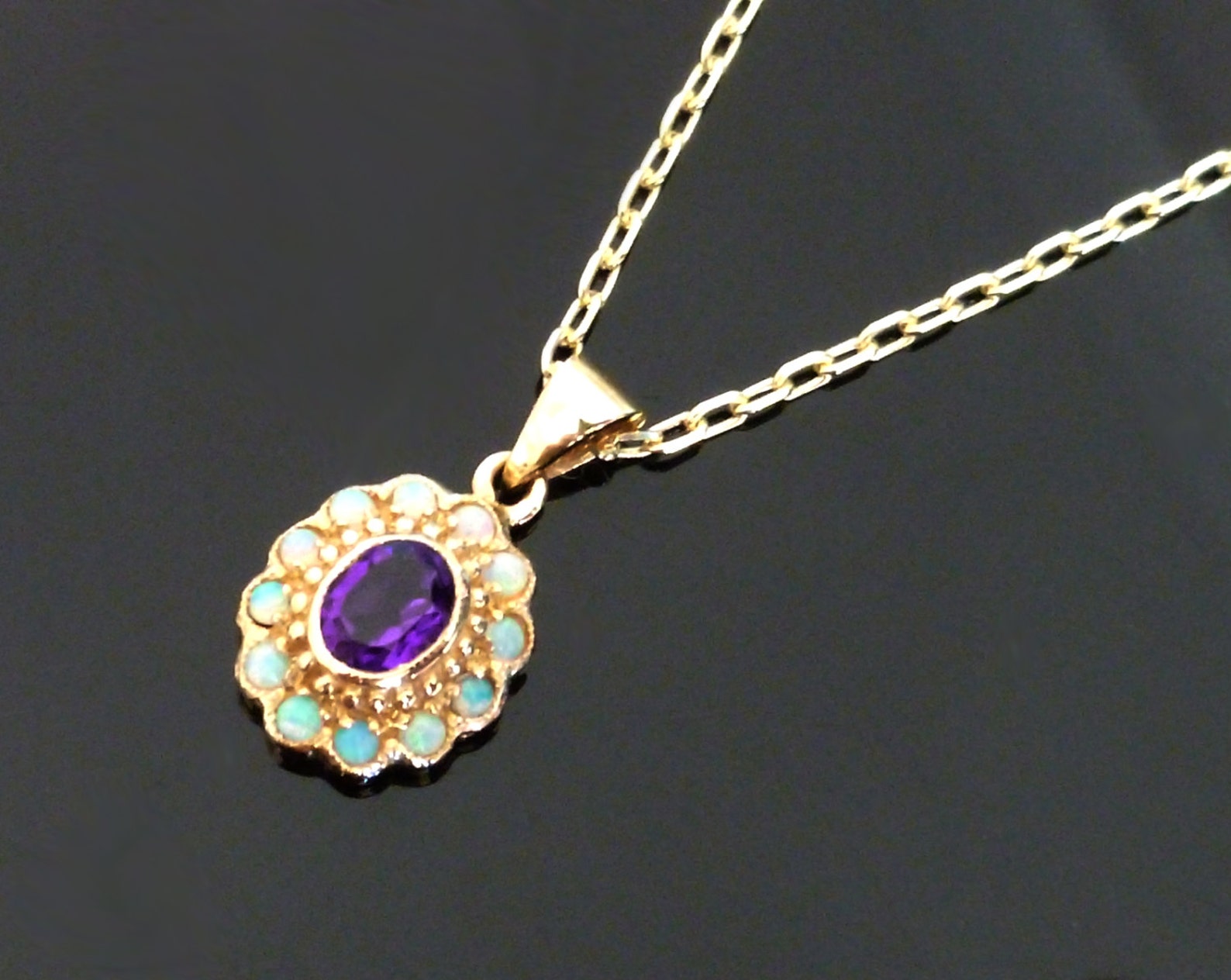 Amethyst & Opal Pendant Vintage Inspired Solid Gold 9ct 9k - Etsy