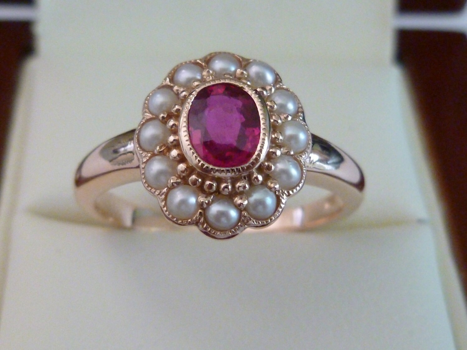 Rose Gold Ruby & Pearl Ring Victorian Ruby Ring 9ct 9k 14k | Etsy