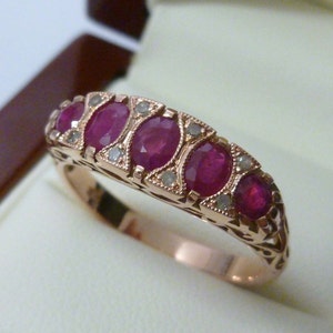 Rose Gold Ruby Ring With Diamonds, Womens Vintage Ruby Ring, 9ct 9k ...