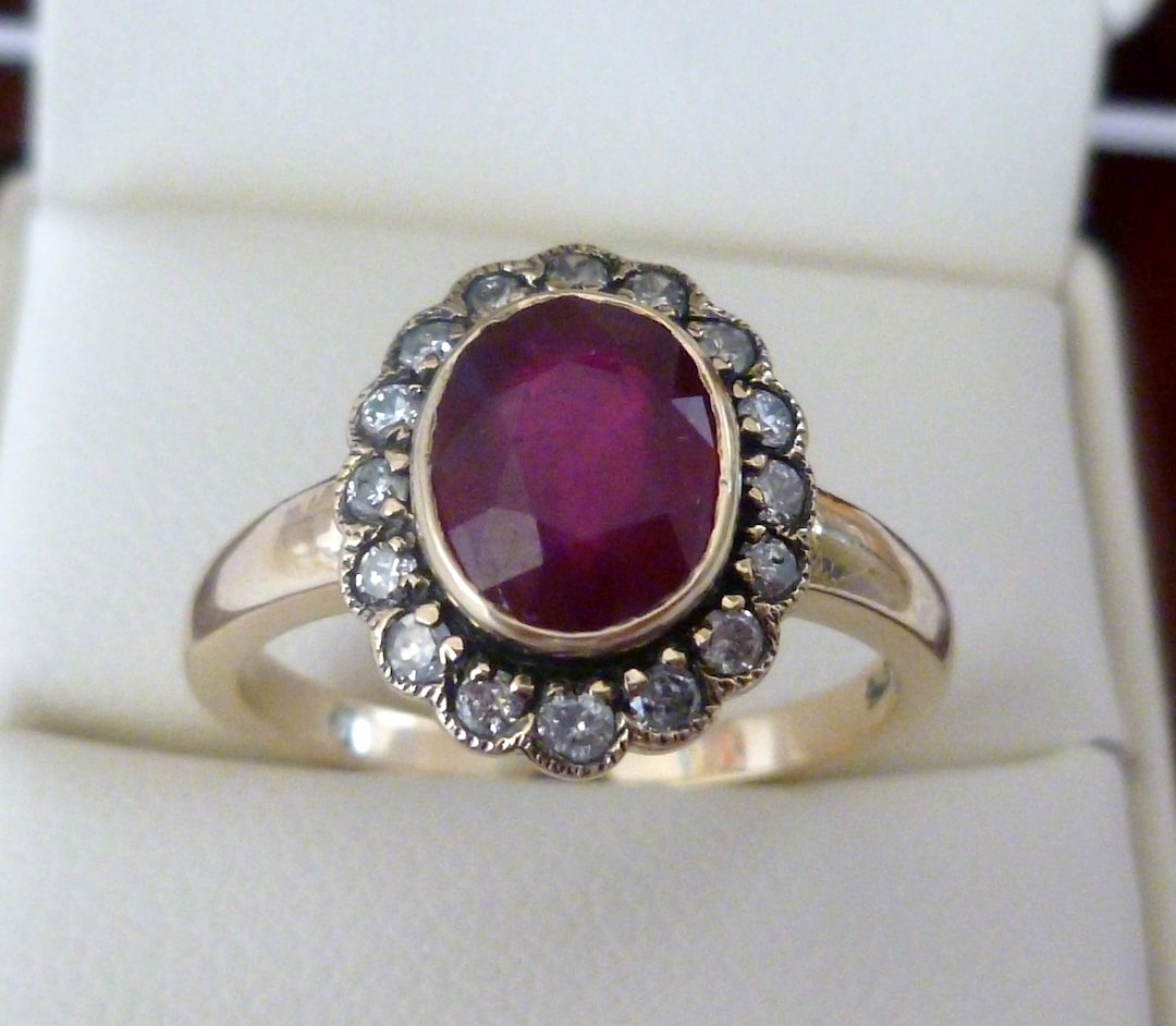 9ct 9k Solid Yellow Gold Ruby Ring With Diamonds, Vintage Ruby Diamond ...