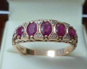 9ct 9k Solid Yellow Gold Ruby Ring With Diamonds Vintage Ruby | Etsy