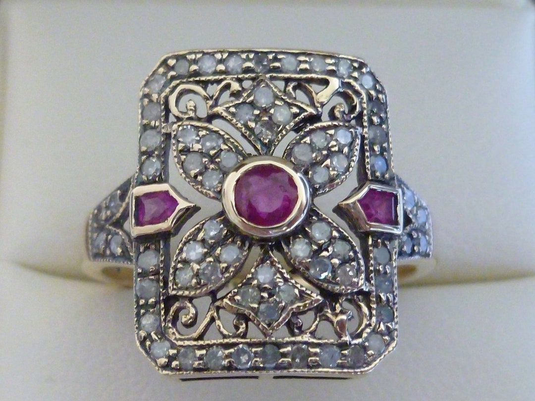 Art Deco Ruby Ring, 9ct Gold Vintage Ruby & Diamond Ring, Avail in ...