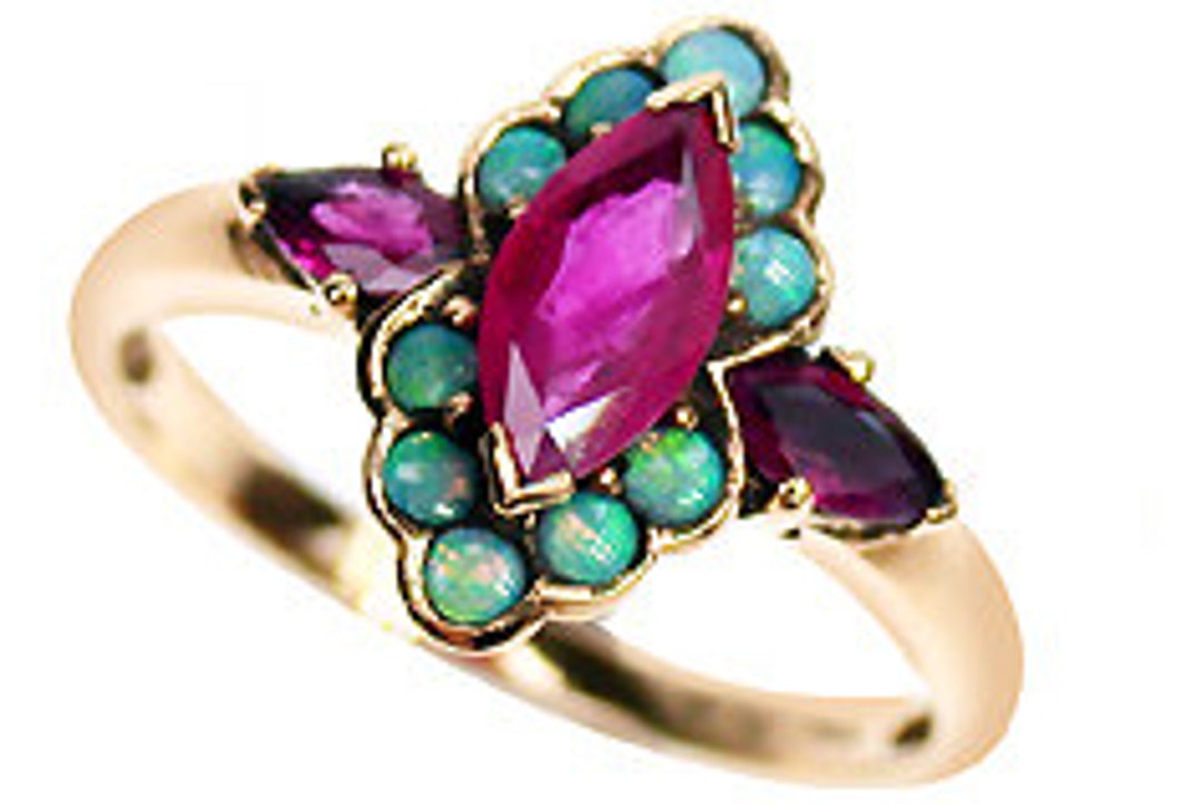 Vintage Ruby Ring With Opals, 9ct 9k Solid Gold, Womens Victorian Opal ...