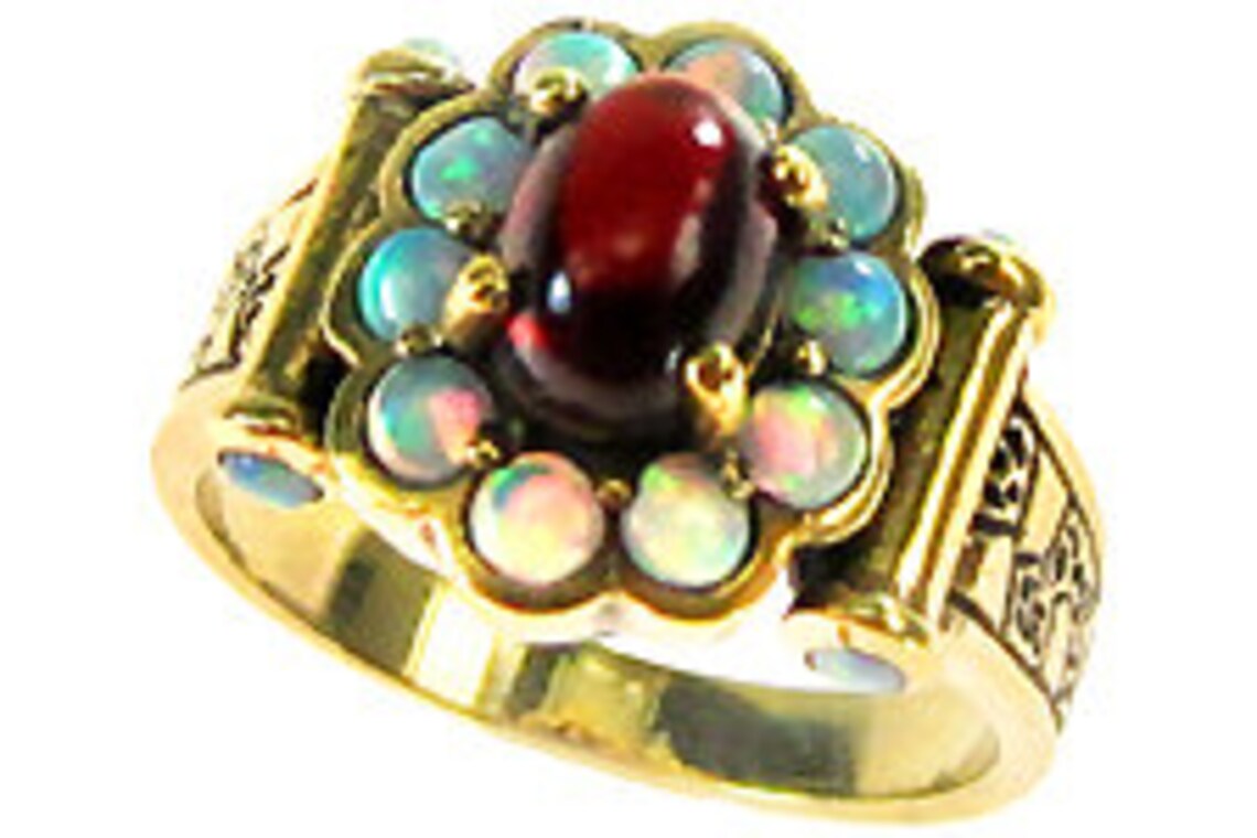 Garnet Ring with Opals 9ct 9k Solid Gold Antique Womens Opal | Etsy