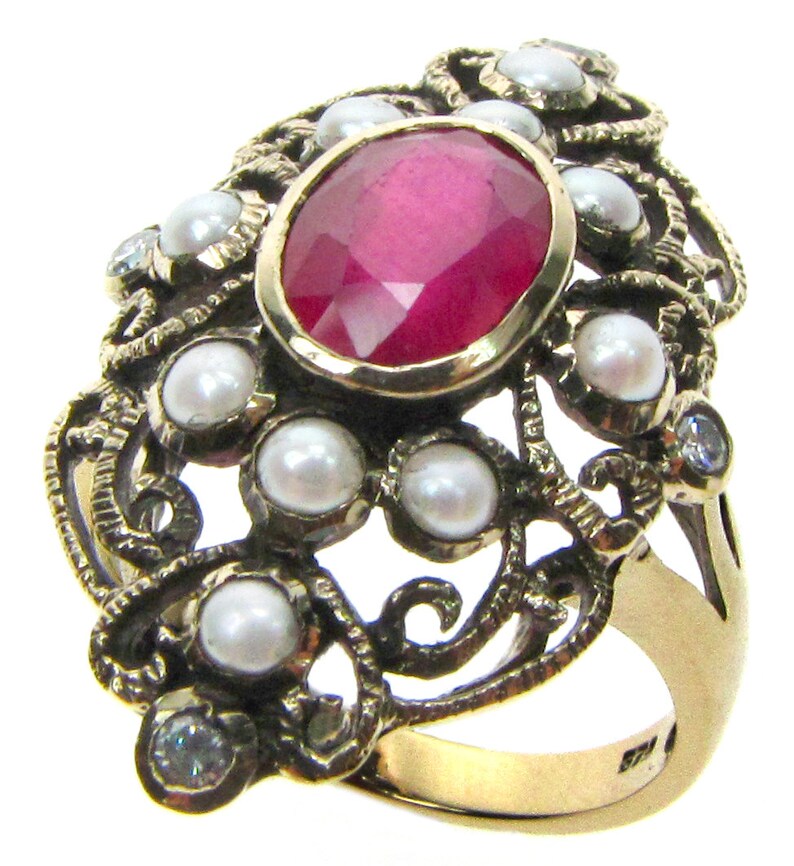 Victorian Ruby Ring With Pearls 9ct 9k Solid Gold Vintage - Etsy
