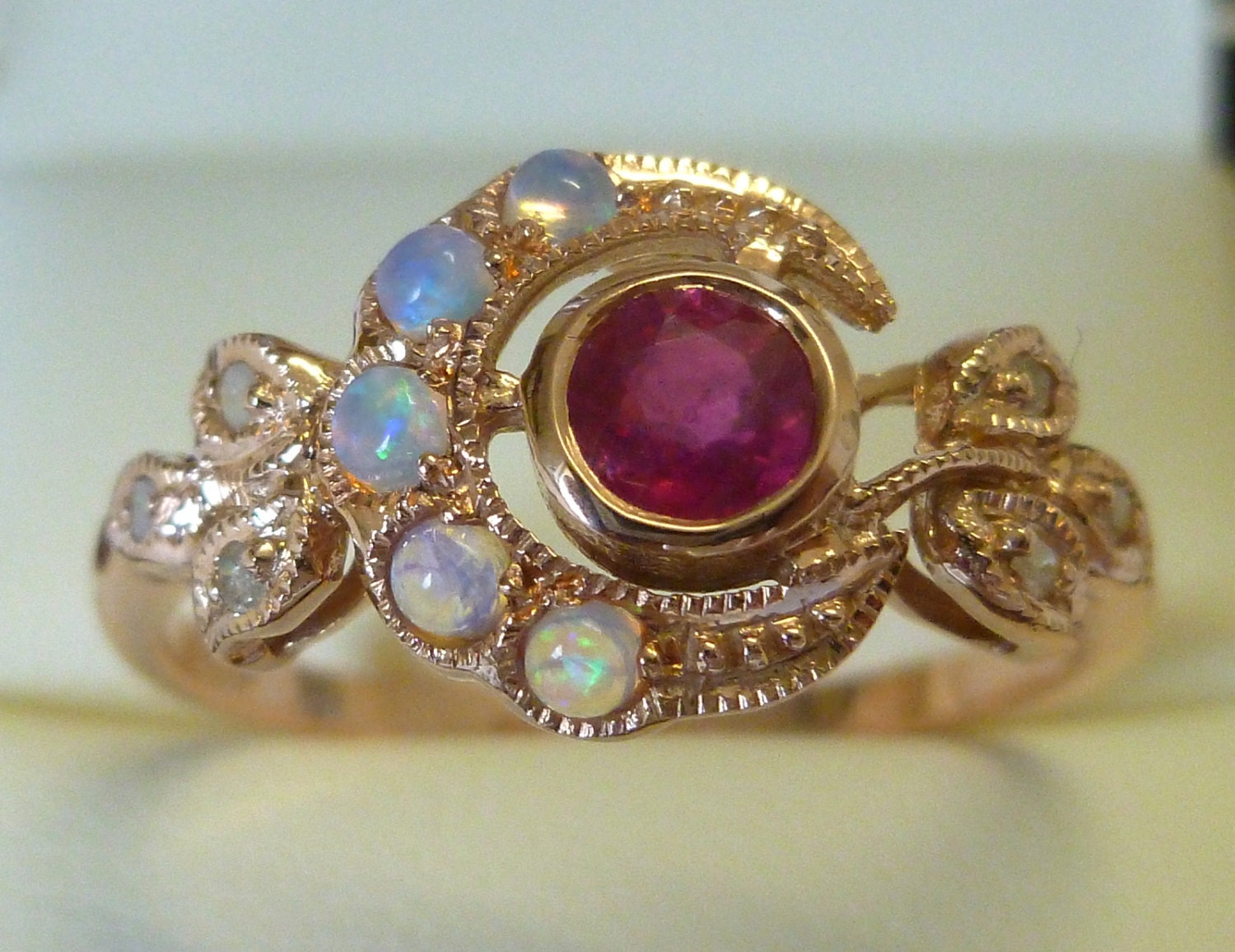 Rose Gold Ruby Opal Diamond Ring 9ct 9k Moon Ring Womens - Etsy