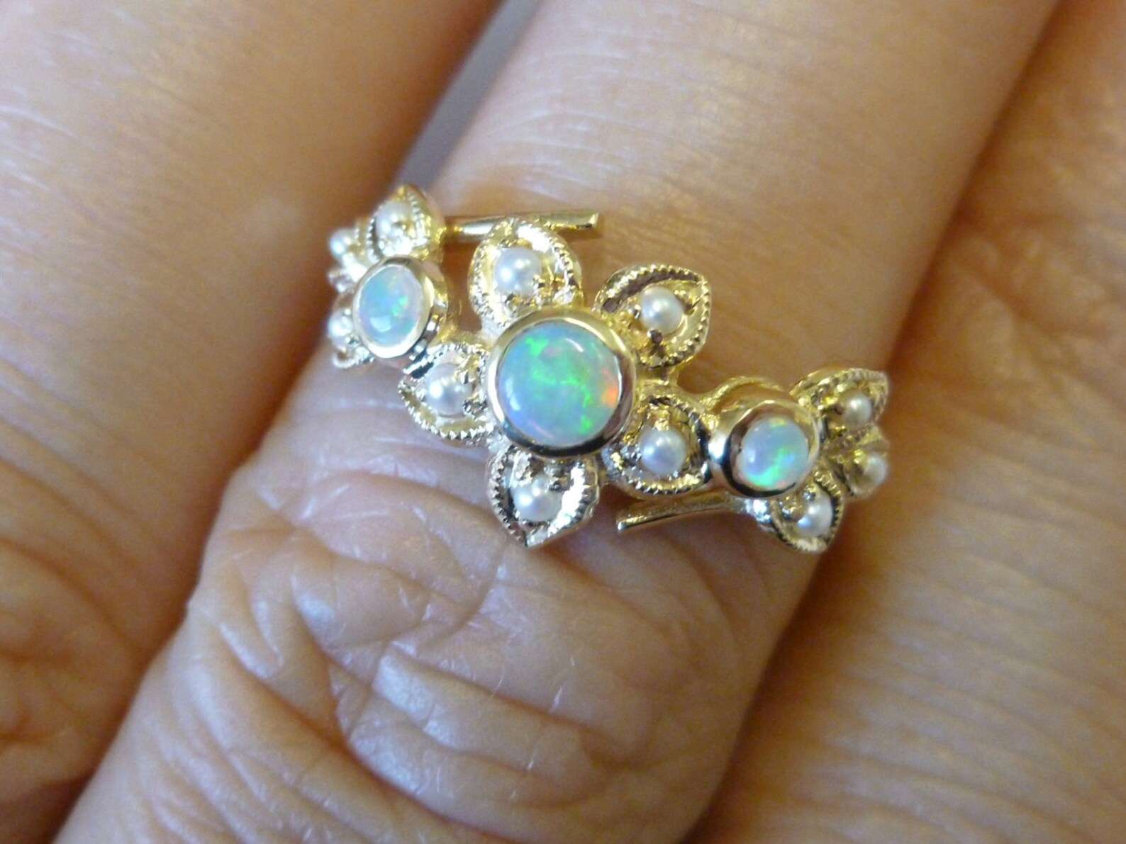 Opal and Pearl Ring Vintage Pearl Ring Gold Vintage Opal - Etsy