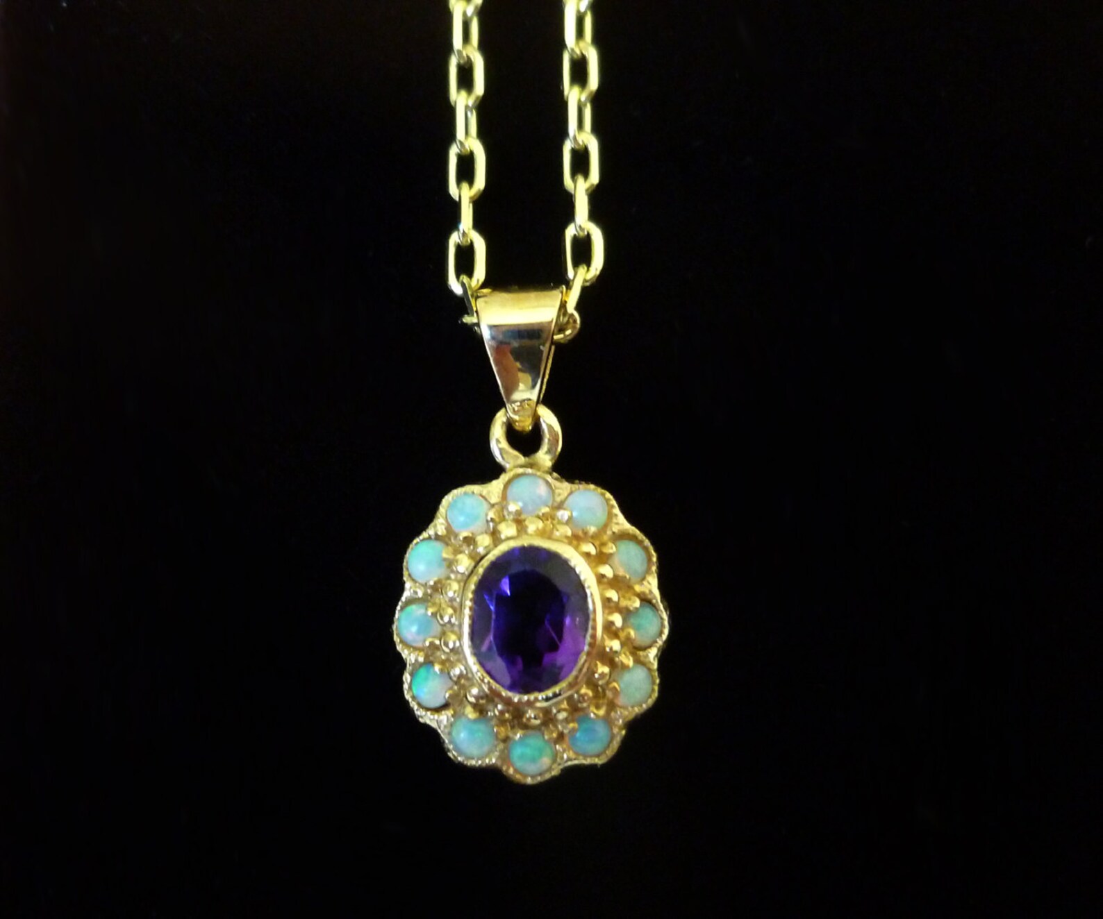 Amethyst & Opal Pendant Vintage Inspired Solid Gold 9ct 9k - Etsy
