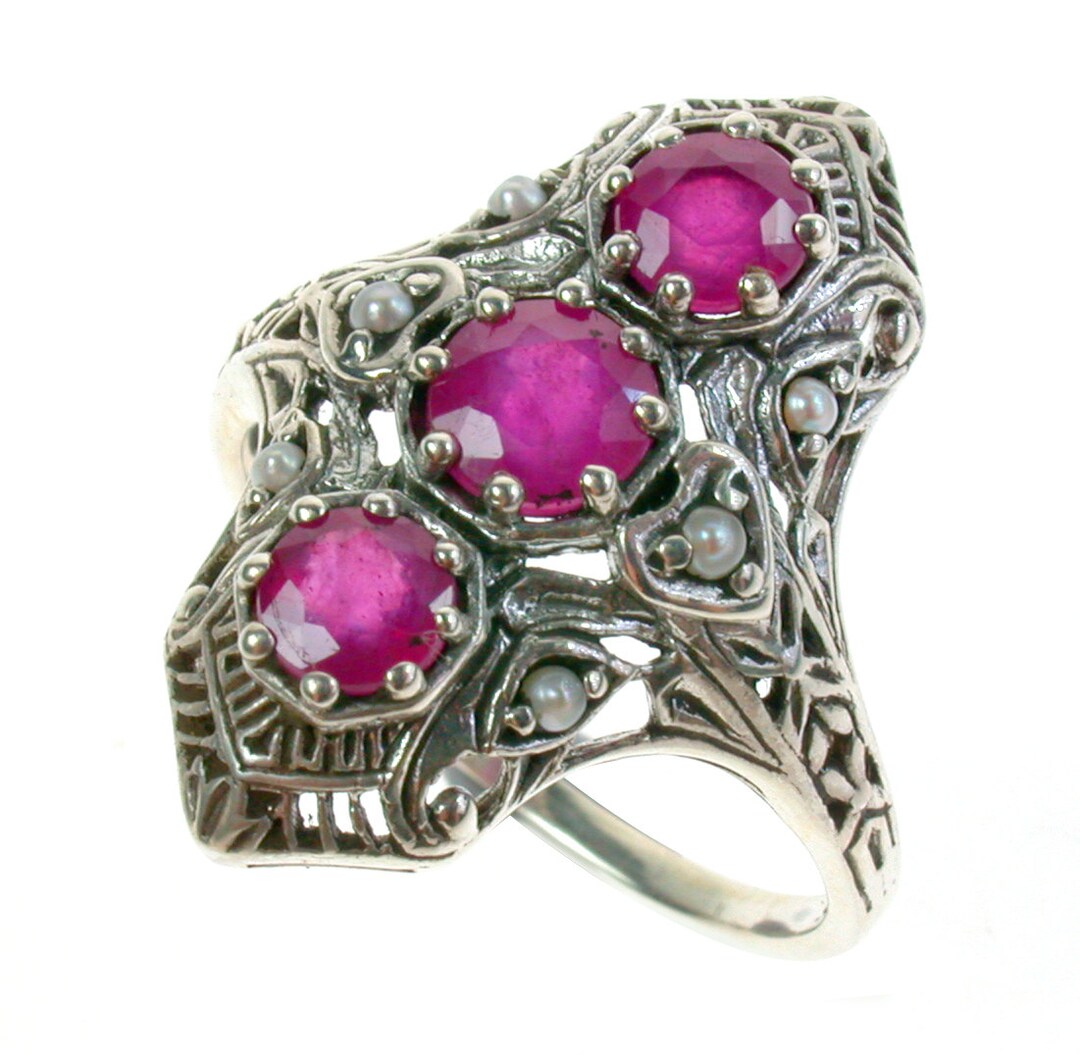 Platinum Ruby & Pearl Ring, Vintage Ruby Ring, Victorian Women's Ruby ...