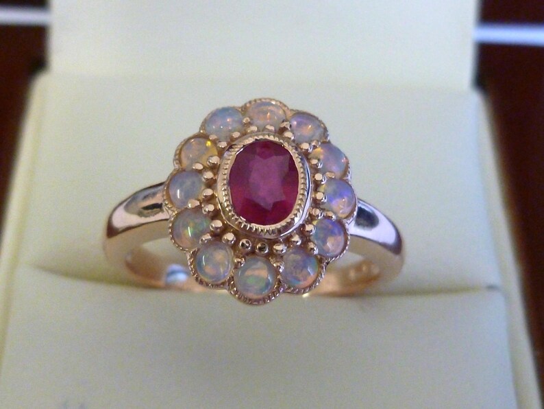 Rose Gold Ruby & Opal Ring 9ct 9k Solid Gold Vintage Ruby | Etsy