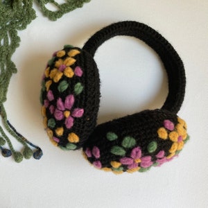 Wool Earmuffs Over the Head Foldable With a Floral Bright Hand - Etsy