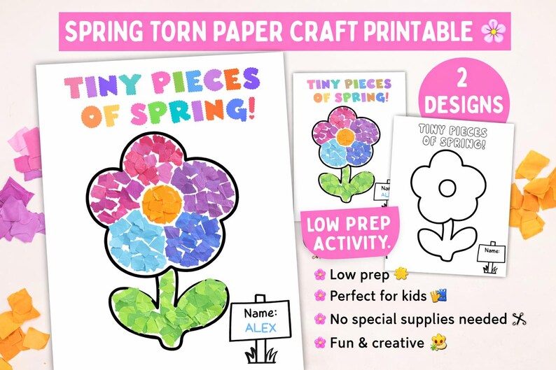 Spring Flower Torn Paper Craft, Flower Craft Template, Fine Motor ...