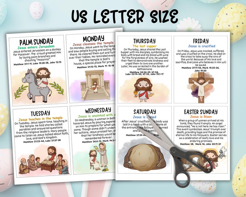 Printable Holy Week Story Cards for Kids, Easter Bible Lesson Activity ...