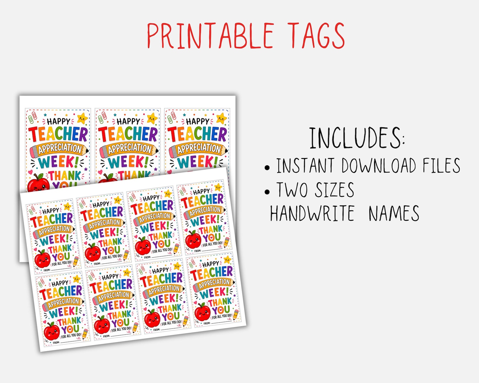 Teacher Appreciation Week Tag Printable Thank You Teacher Gift Tag ...