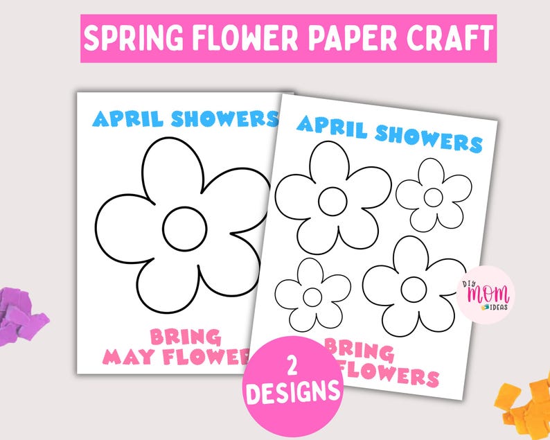 Spring Flower Craft Template, April Showers May Flower Torn Paper Craft ...