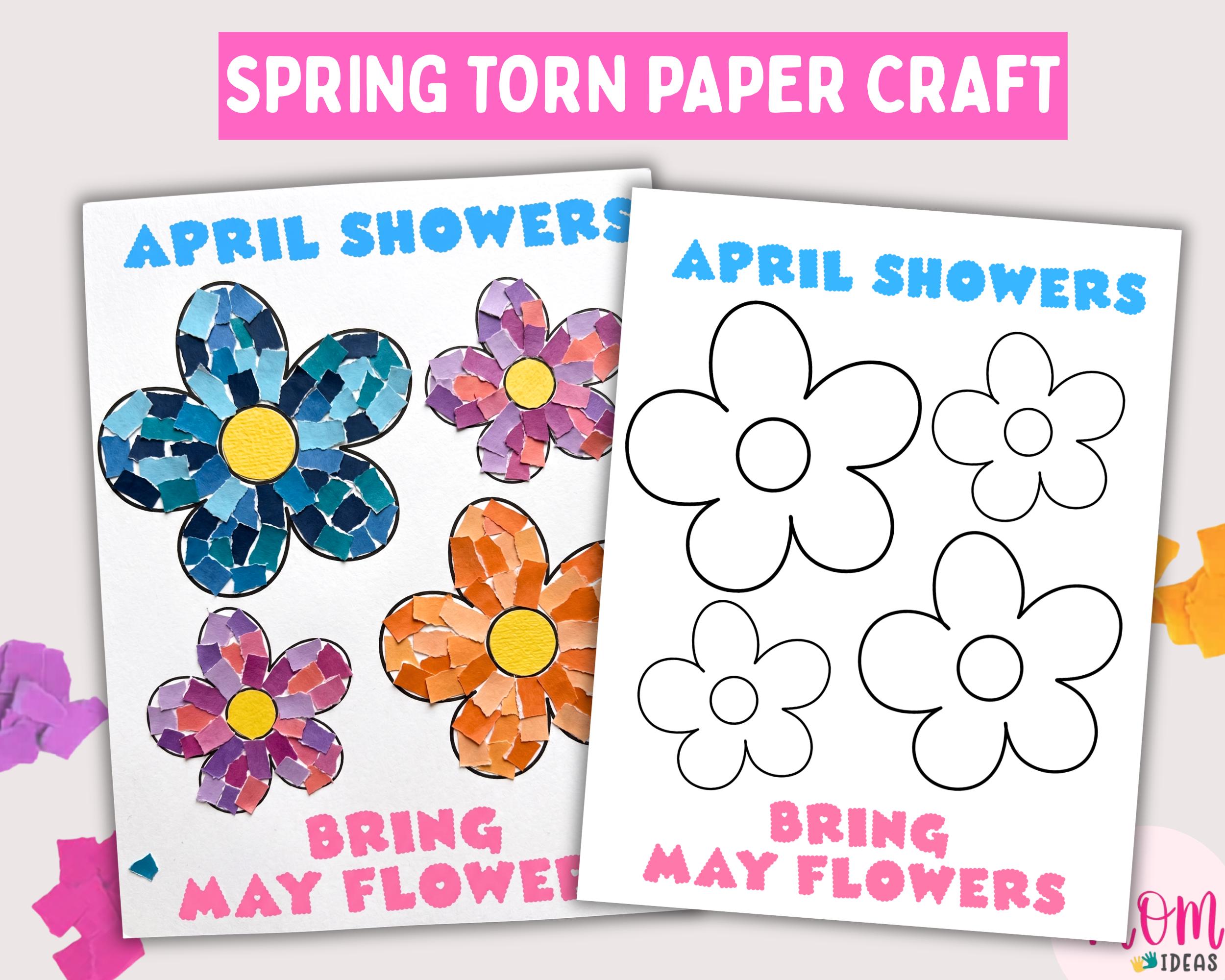Spring Flower Craft Template, April Showers May Flower Torn Paper Craft ...