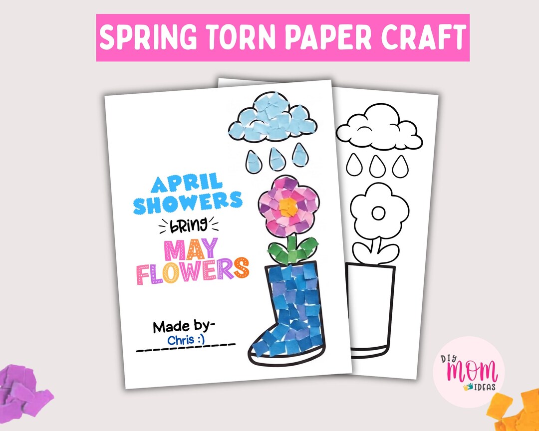 Spring Torn Paper Craft, April Showers May Flowers Tissue Paper Craft ...