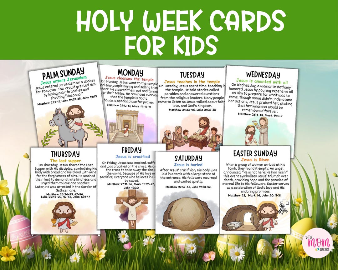 Printable Holy Week Story Cards for Kids, Easter Bible Lesson Activity ...