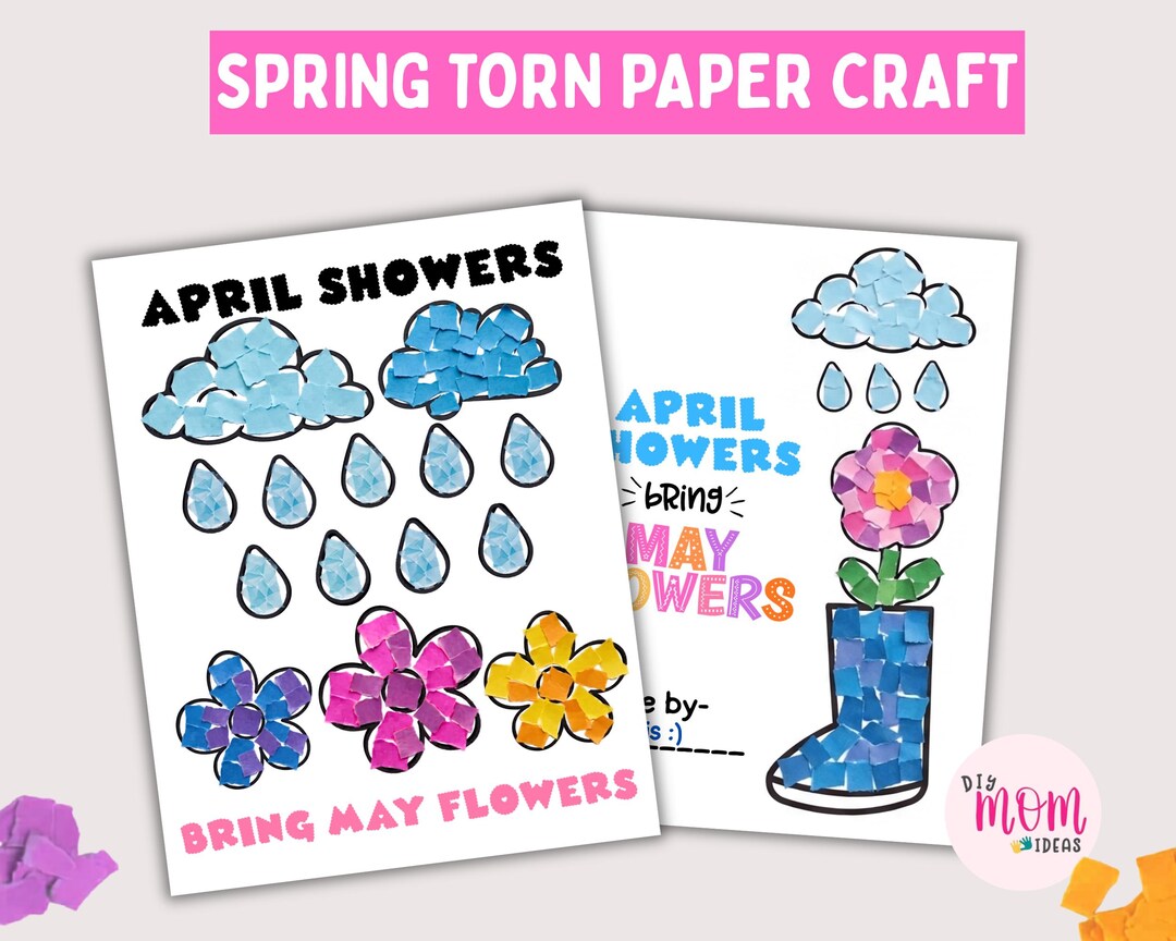 Spring Torn Paper Craft for Kids, April Showers May Flowers Tissue ...