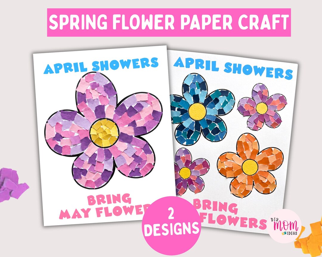 Spring Flower Torn Paper Craft, Spring Craft Template for Kids, April ...