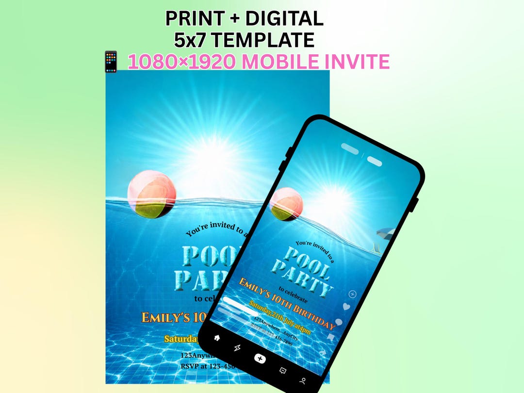 Pool Party Invitation, Any Age Birthday Invite, Editable Canva Template ...