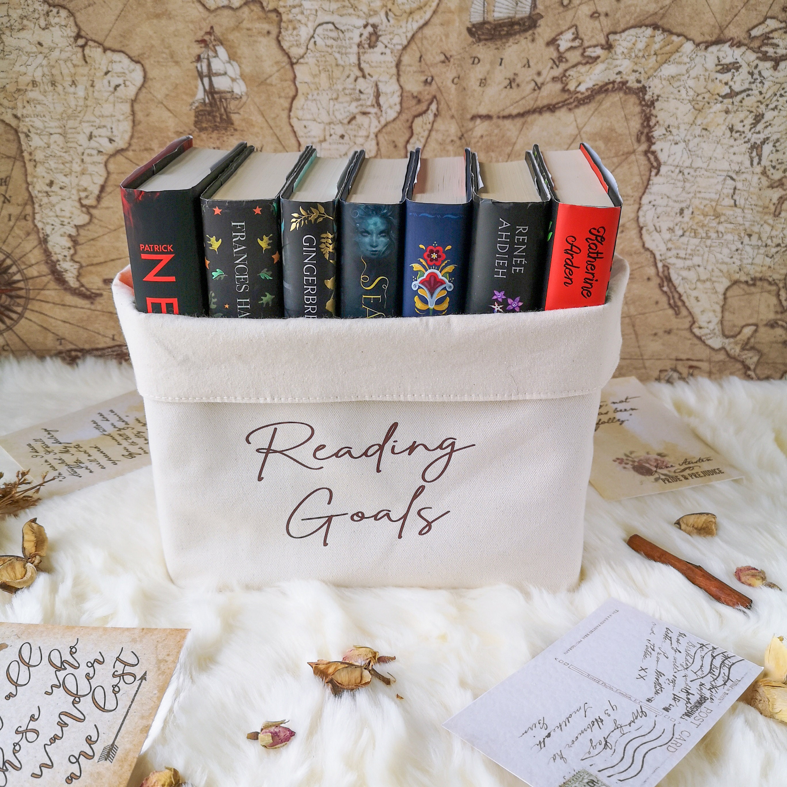 Reading Goals Book Basket Cream Canvas Organiser Reader - Etsy